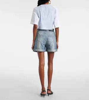 Balmain Quilted Diamond Pattern Denim Shorts