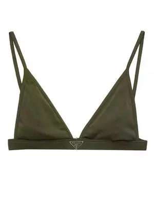 Prada Logo Triangle Fine-ribbed Bikini Top