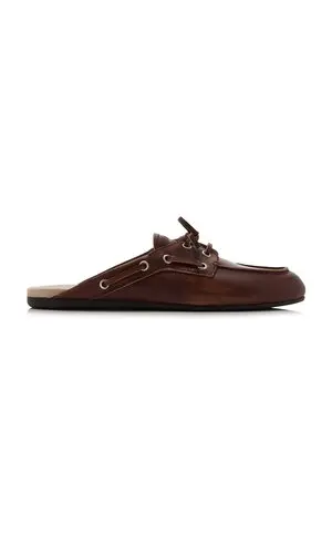 Miu Miu Leather Boat Shoe Mules - Brown