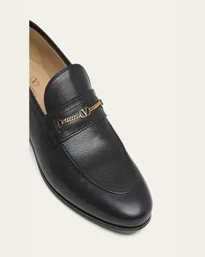 Valentino Garavani Leather Vlogo Chain Loafers - Black