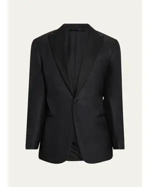 Giorgio Armani Honeycomb Satin Peak Lapel Dinner Jacket - Black
