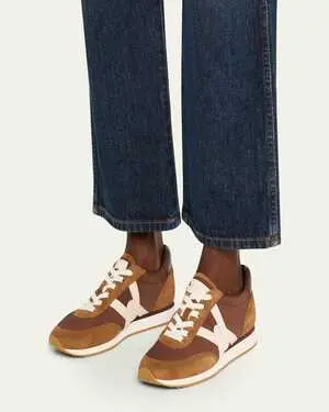 Veronica Beard Penrose Leather Runner Sneakers - Brown