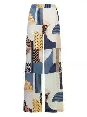 Fendi Geometric-print Wide-leg Trousers - White