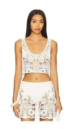 SNDYS. Tala Cropped Crochet Top - White