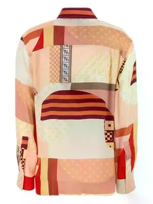 Fendi Geometric Print Silk Button-up Shirt - Pink