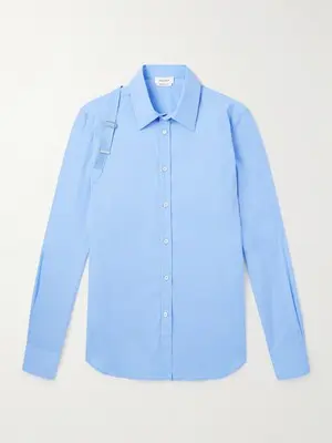 Alexander McQueen Slim-fit Harness-detailed Stretch-cotton Shirt Uk/us 15 - Blue