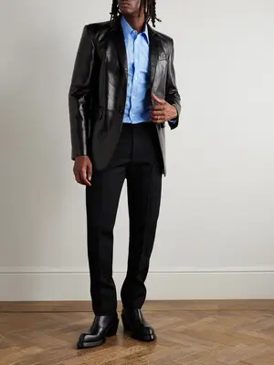 Alexander McQueen Slim-fit Harness-detailed Stretch-cotton Shirt Uk/us 15 - Blue