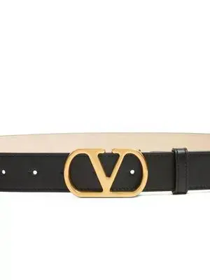 Valentino Garavani Vlogo Reversible Leather Belt - Black