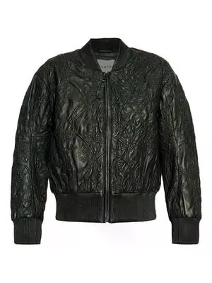 Munthe Embroidered Leather Bomber Jacket - Black