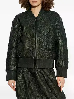 Munthe Embroidered Leather Bomber Jacket - Black