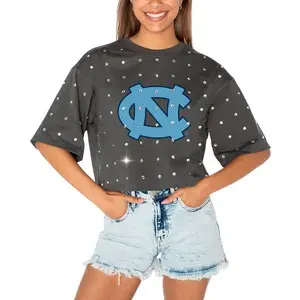 GAMEDAY COUTURE North Carolina Tar Heels Rhinestone Crop T-shirt - Gray
