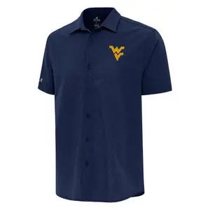 ANTIGUA West Virginia Mountaineers Activate Woven Short Sleeve Button-down Shirt - Navy