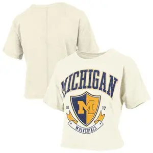 PRESSBOX Michigan Wolverines Buckler Vintage Cropped T-shirt - Cream