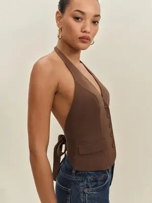REFORMATION Aida Linen Vest - Chocolate Cake