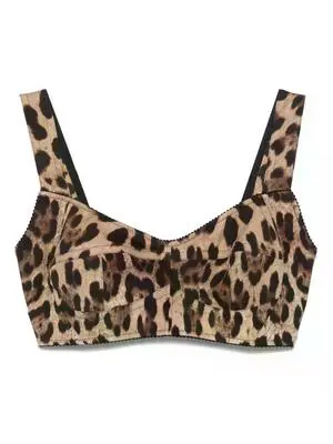 Dolce & Gabbana Silk-blend Leopard Print Cropped Top - Brown