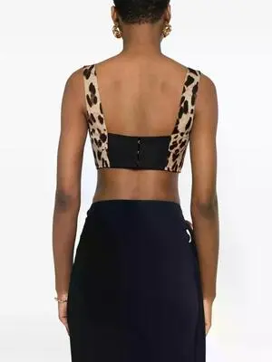 Dolce & Gabbana Silk-blend Leopard Print Cropped Top - Brown