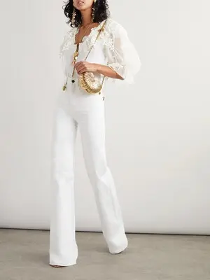 Chloé Embellished Lace-trimmed Cotton Bodysuit