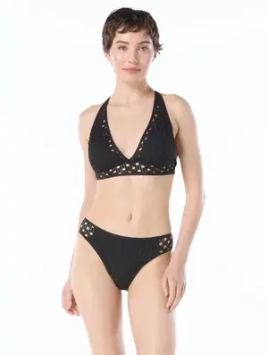 Carmen Marc Valvo Crochet Halter Bikini Top - Black