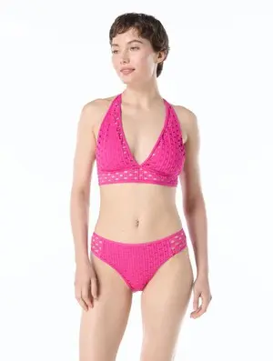 Carmen Marc Valvo Crochet Halter Bikini Top Ultra Pink