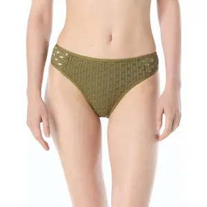 Carmen Marc Valvo Crochet Side Bikini Bottom Olive