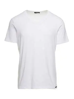 TOM FORD T-shirt With V Neck In Cotton Stretch - White