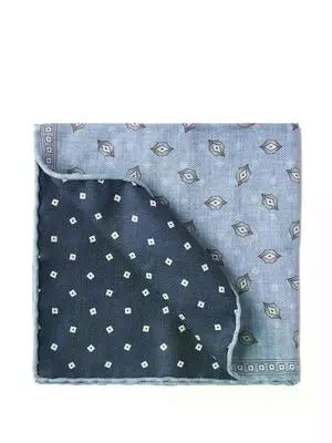 Brunello Cucinelli Reversible Printed Pocket Square Blue