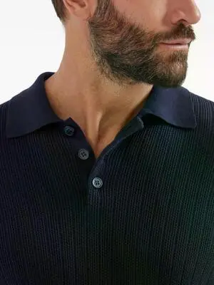 Brunello Cucinelli Ribbed Long-sleeve Polo Shirt - Blue