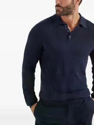 Brunello Cucinelli Ribbed Long-sleeve Polo Shirt - Blue