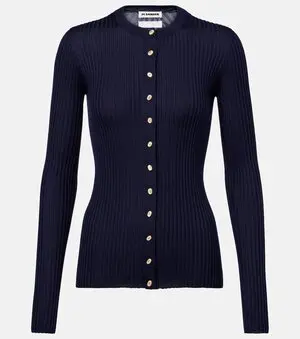 JIL SANDER Ribbed-knit Silk Cardigan - Blue