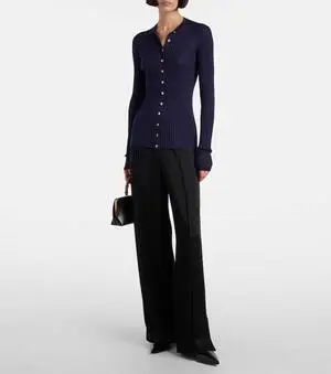 JIL SANDER Ribbed-knit Silk Cardigan - Blue