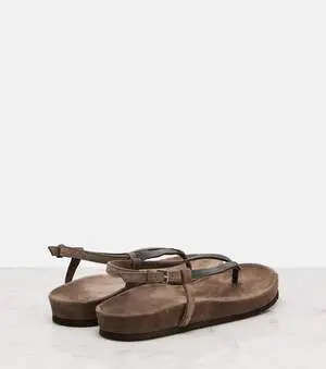 Brunello Cucinelli Monili Suede Thong Sandals - Brown