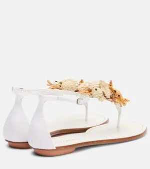 AQUAZZURA Marea Raffia And Leather Thong Sandals - White