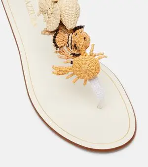 AQUAZZURA Marea Raffia And Leather Thong Sandals - White