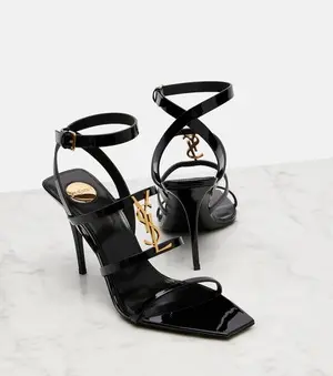 Saint Laurent Cassandra 90 Patent Leather Sandals - Black