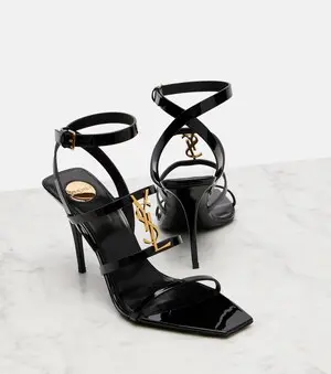 Saint Laurent Cassandra 90 Patent Leather Sandals - Black