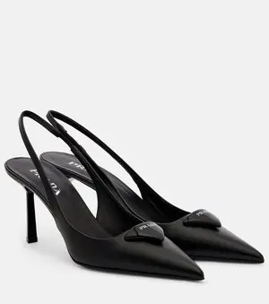 Prada Saffiano Leather Slingback Pumps - Black