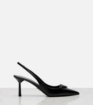 Prada Saffiano Leather Slingback Pumps - Black