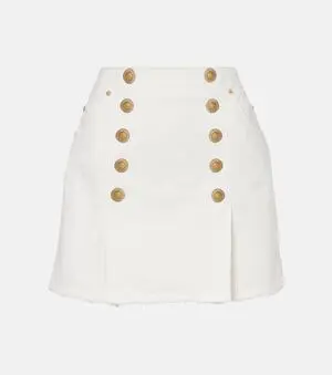 Balmain Pleated Cotton Canvas Miniskirt - White