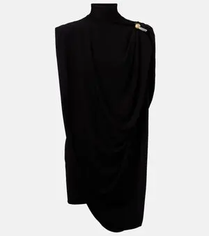 JEAN PAUL GAULTIER Draped Embellished Jersey Mini Dress - Black