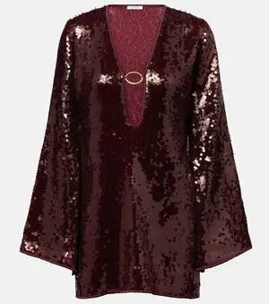 Oseree Marylin Sequined Kaftan - Burgundy