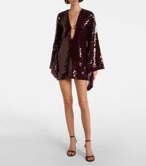 Oseree Marylin Sequined Kaftan - Burgundy