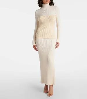 JEAN PAUL GAULTIER Ribbed-knit Wool-blend Maxi Dress - White