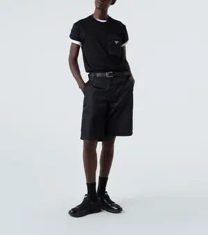 Prada Logo Leather-trimmed Sneakers - Black