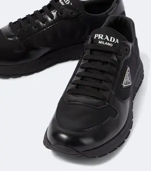 Prada Logo Leather-trimmed Sneakers - Black