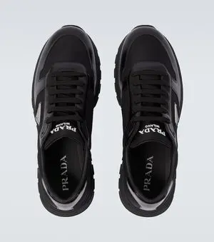 Prada Logo Leather-trimmed Sneakers - Black