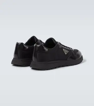 Prada Logo Leather-trimmed Sneakers - Black