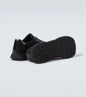 Prada Logo Leather-trimmed Sneakers - Black