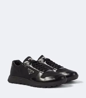 Prada Logo Leather-trimmed Sneakers - Black
