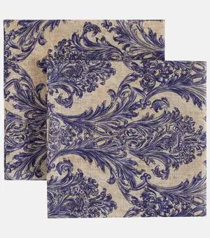 THE HOUSE OF LYRIA Set Of 2 Filea Printed Linen Napkins - Blue