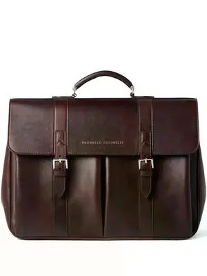 Brunello Cucinelli Double-buckle Leather Briefcase - Red